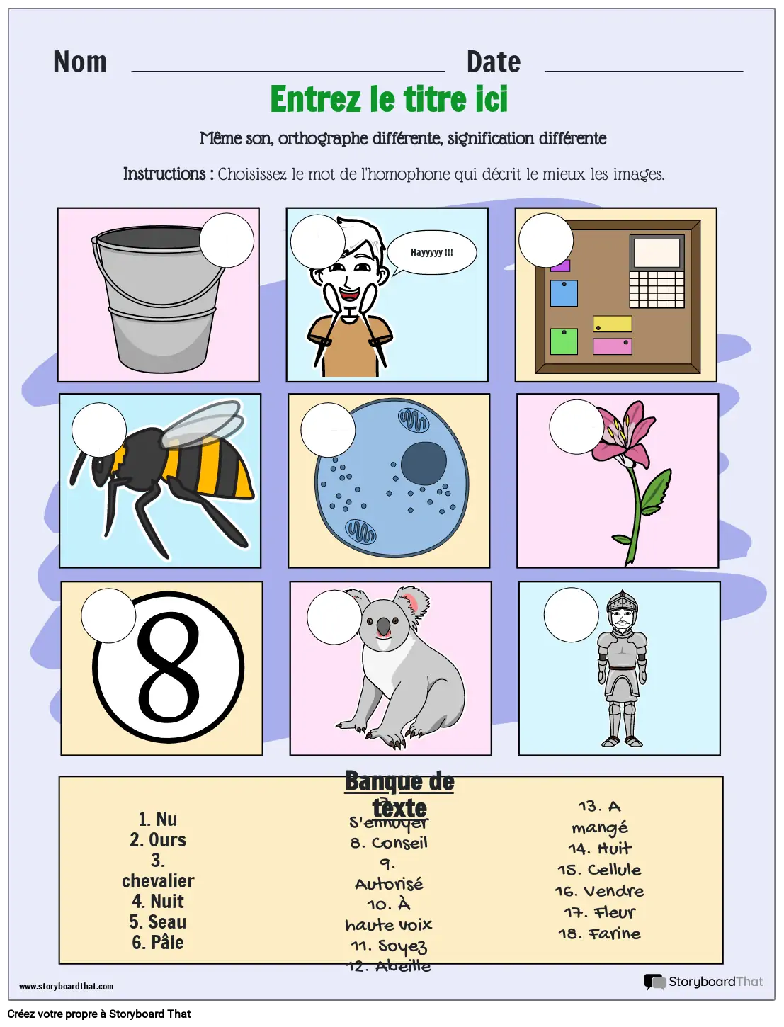 Feuille de travail imprimable sur les homophones