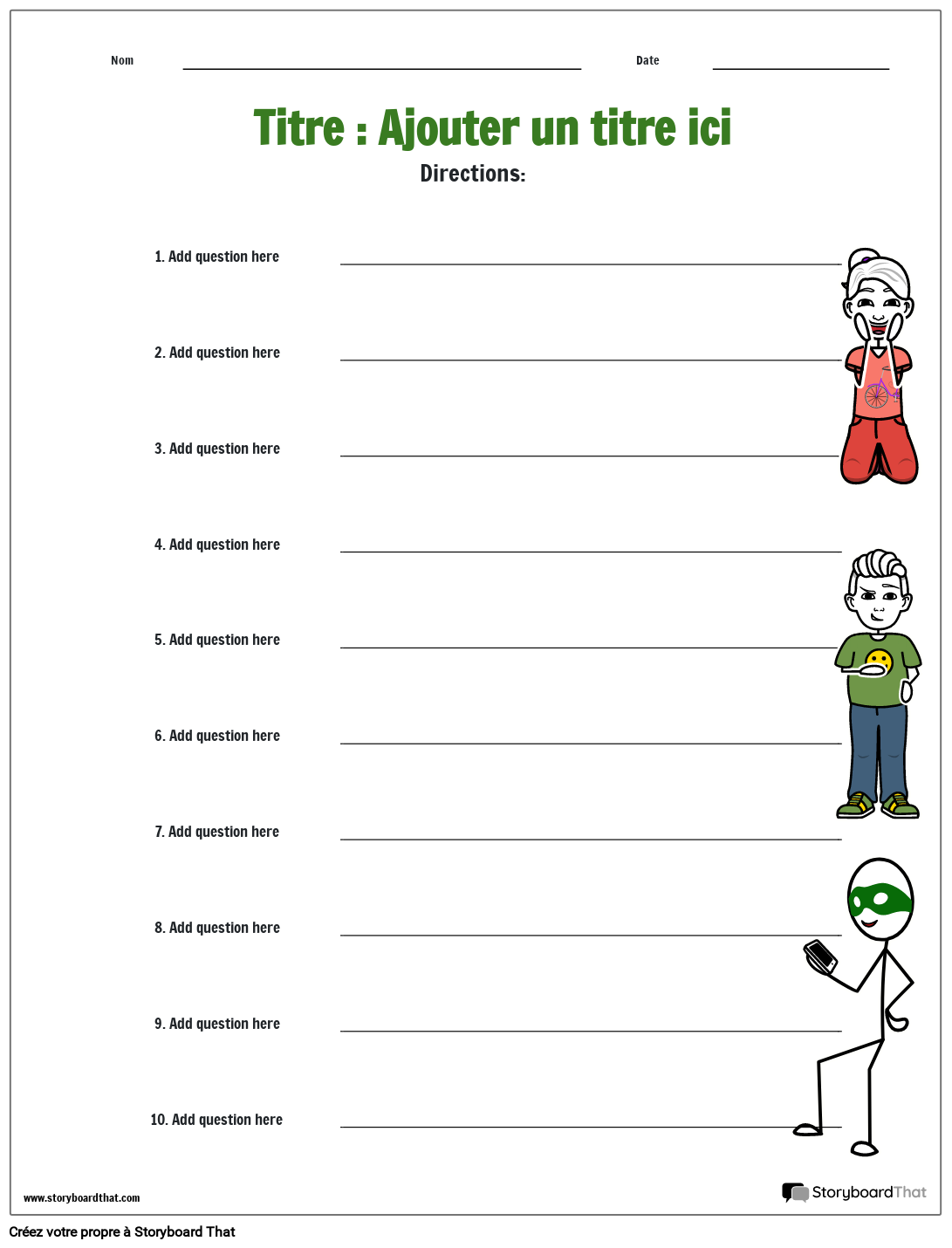 Feuille de travail pour les tests et quiz à réponses courtes