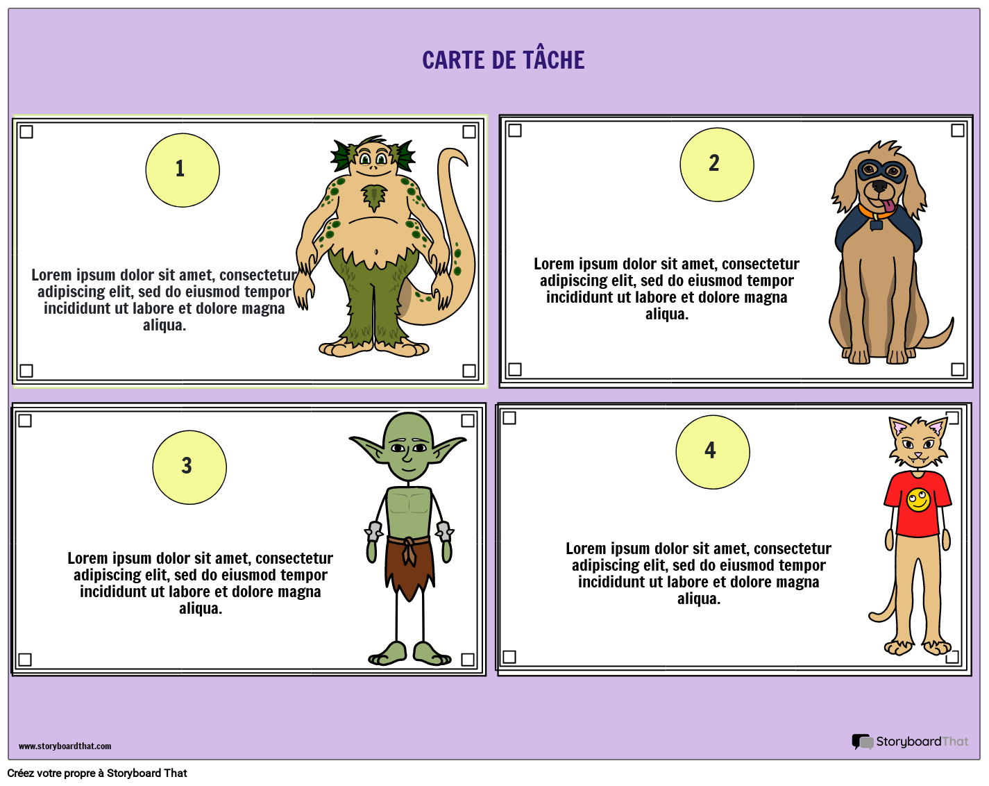 Feuille de travail simple sur la carte de tâches