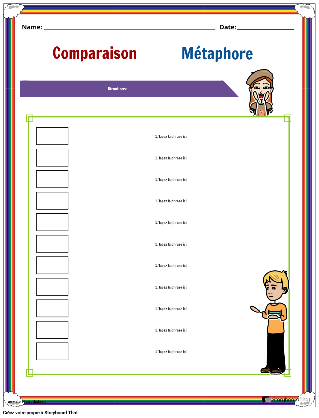 Feuille de Travail Simple sur la Comparaison et la Métaphore