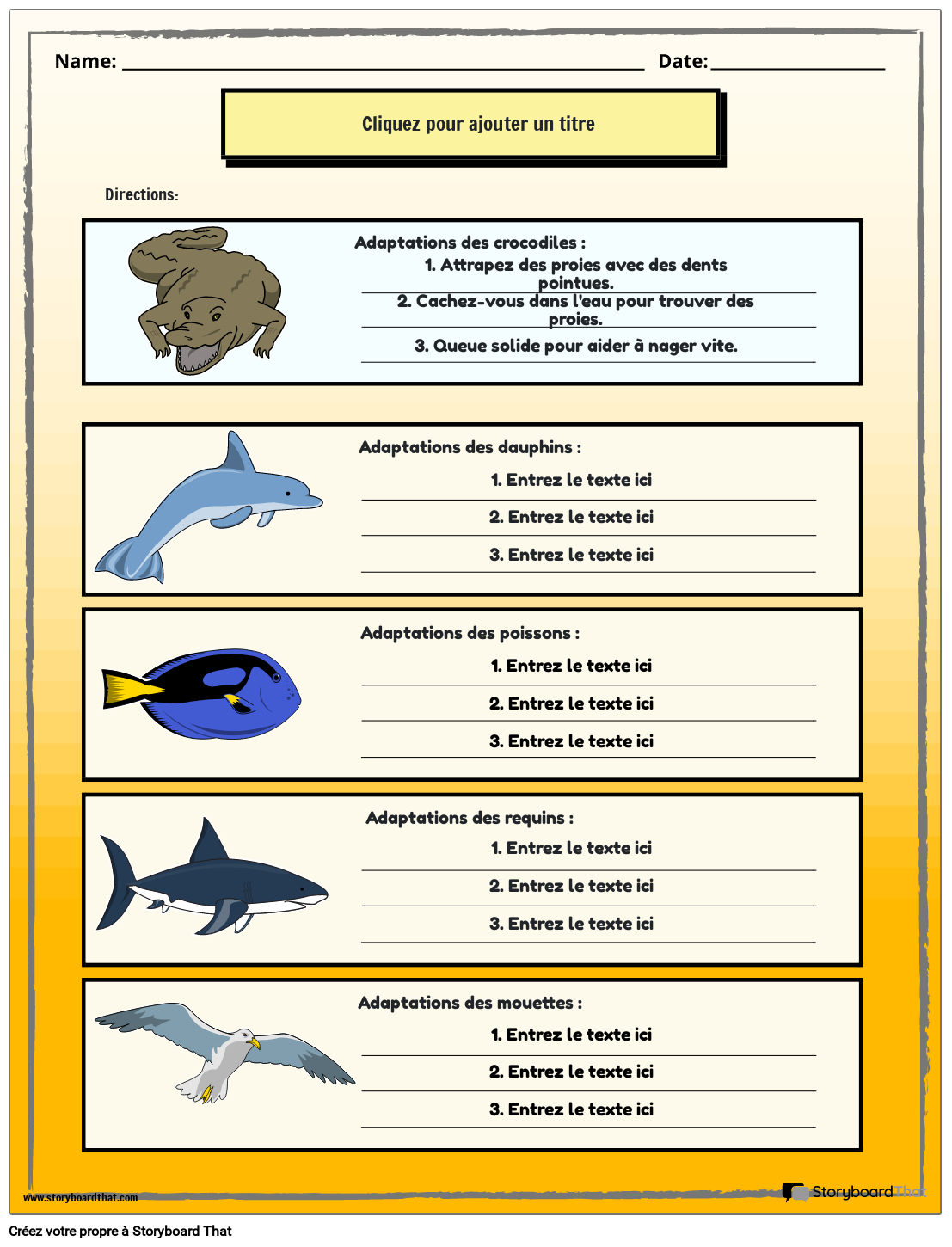 Feuille de Travail sur L’activité D’adaptation Animale