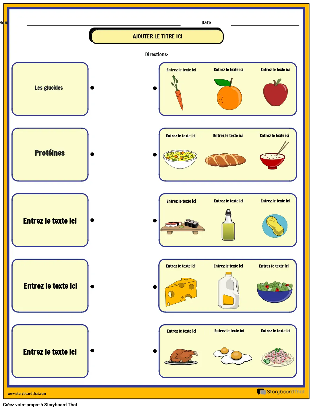 Feuille de Travail sur L'alimentation et la Nutrition