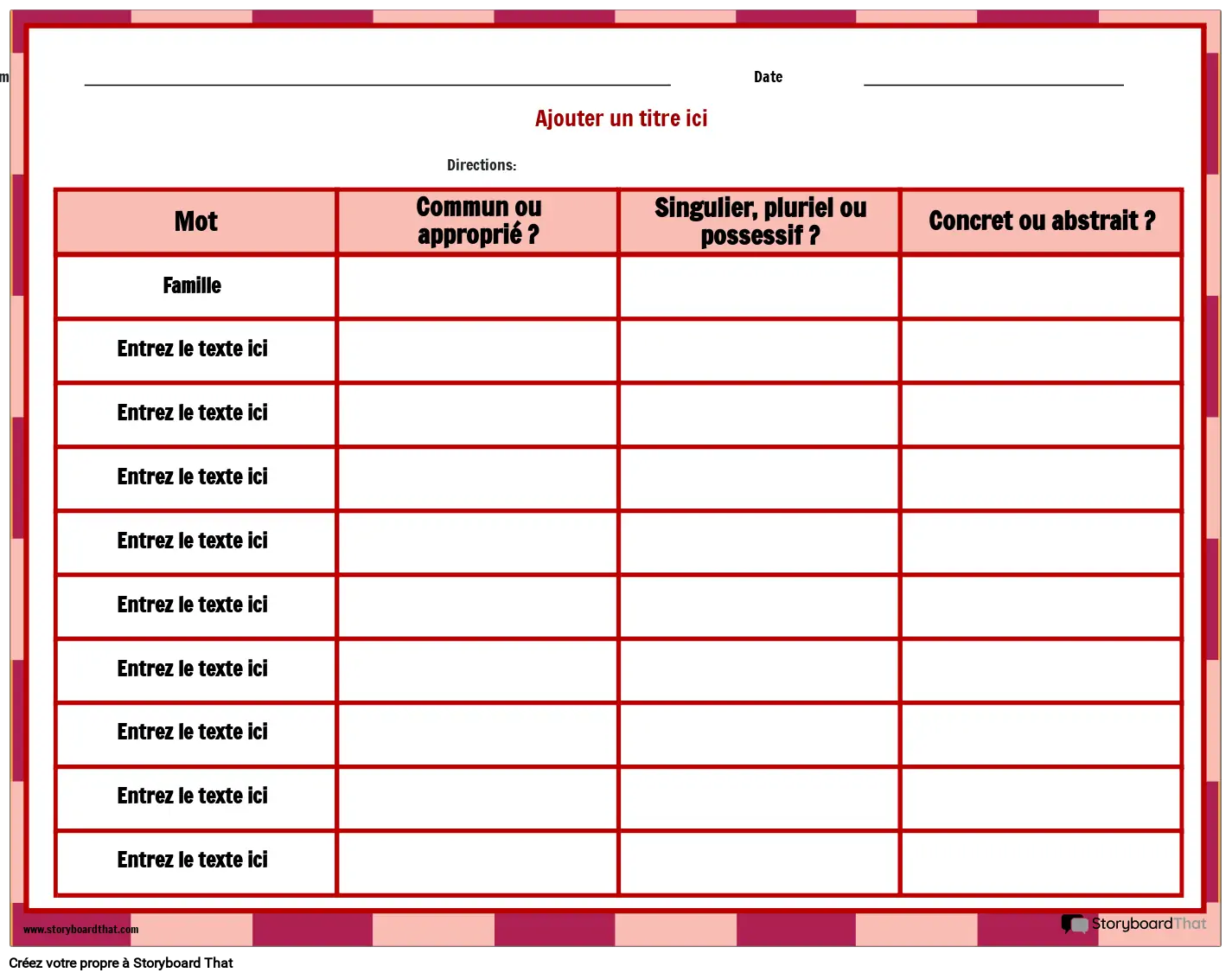 Feuille de Travail sur la Détermination des Types de Noms