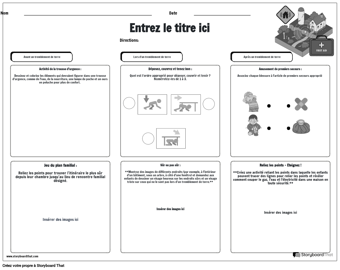 Feuille de travail sur la sécurité sismique pour les enfants avec activités