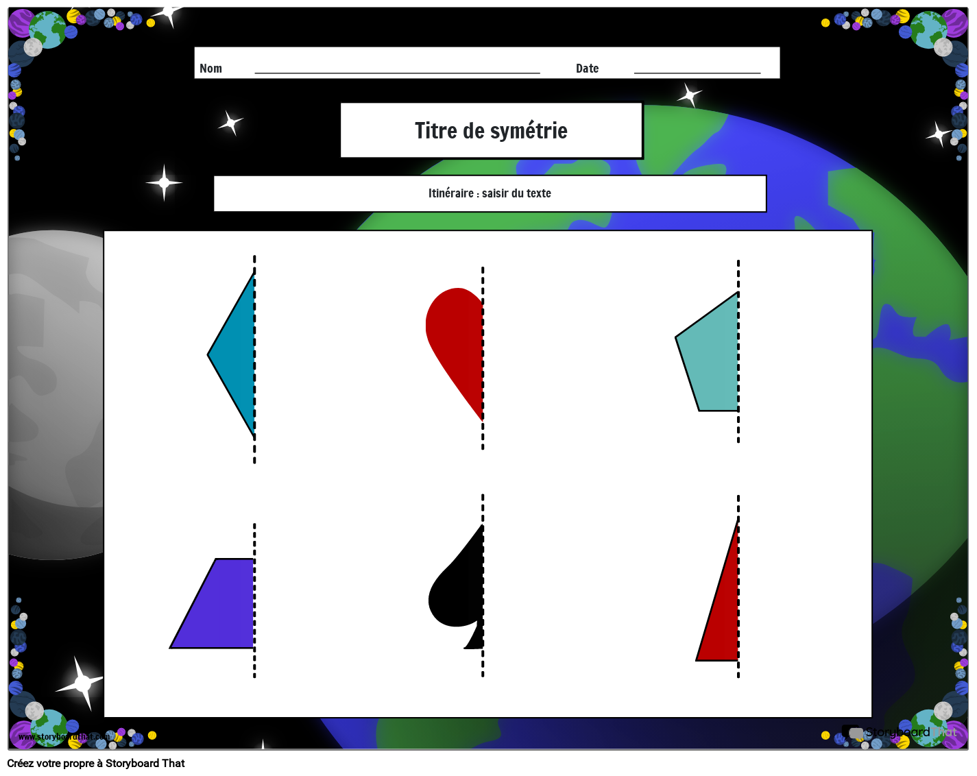 feuille de travail sur la symétrie sur le thème de l'espace