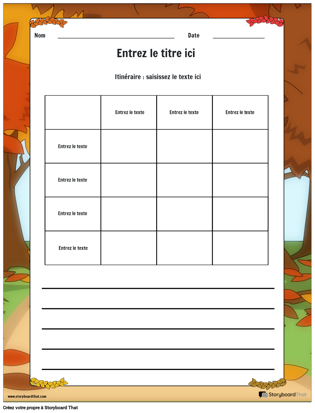 Feuille de travail sur le problème de logique sur le thème de l'automne