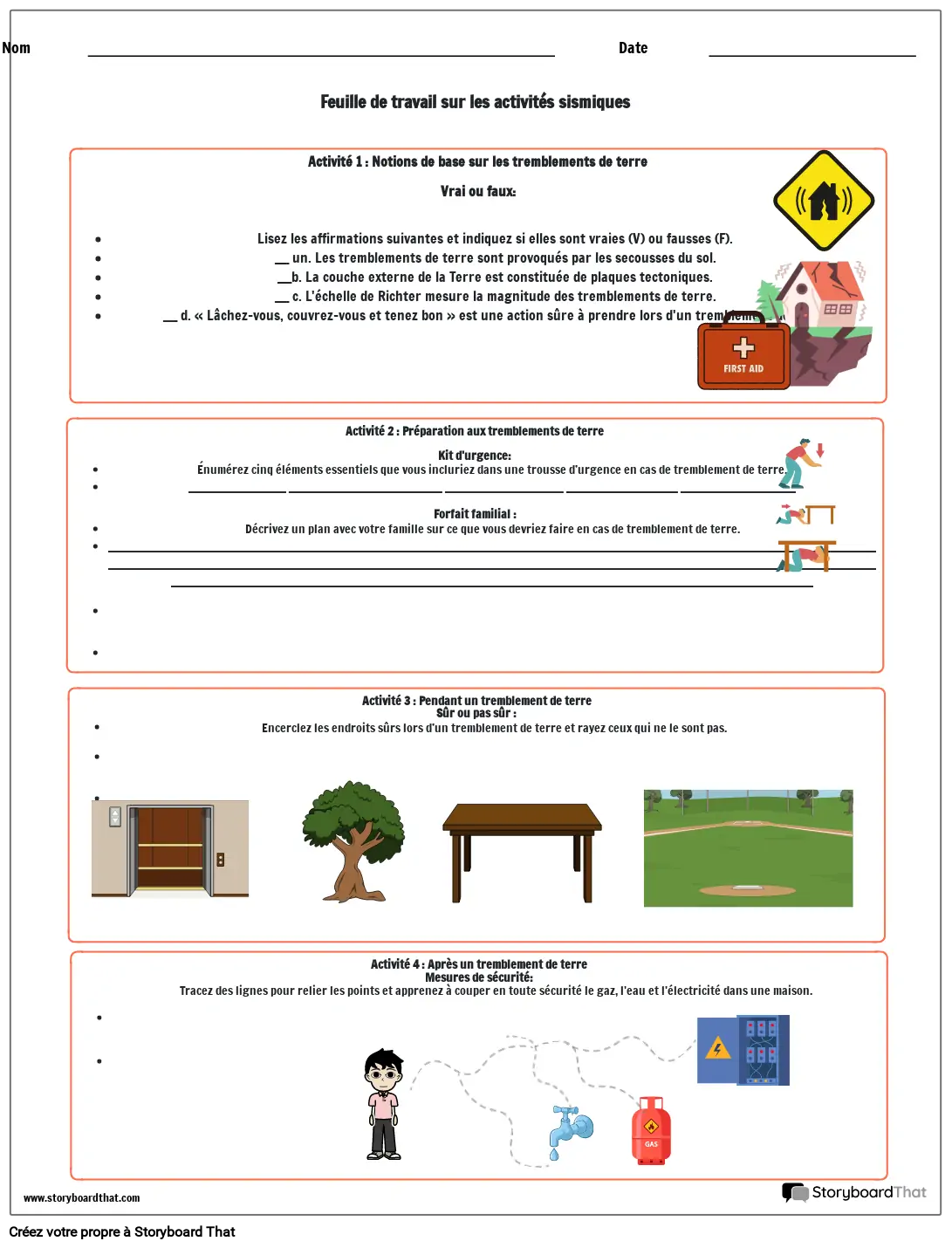 Feuille de Travail sur les Activités Sismiques