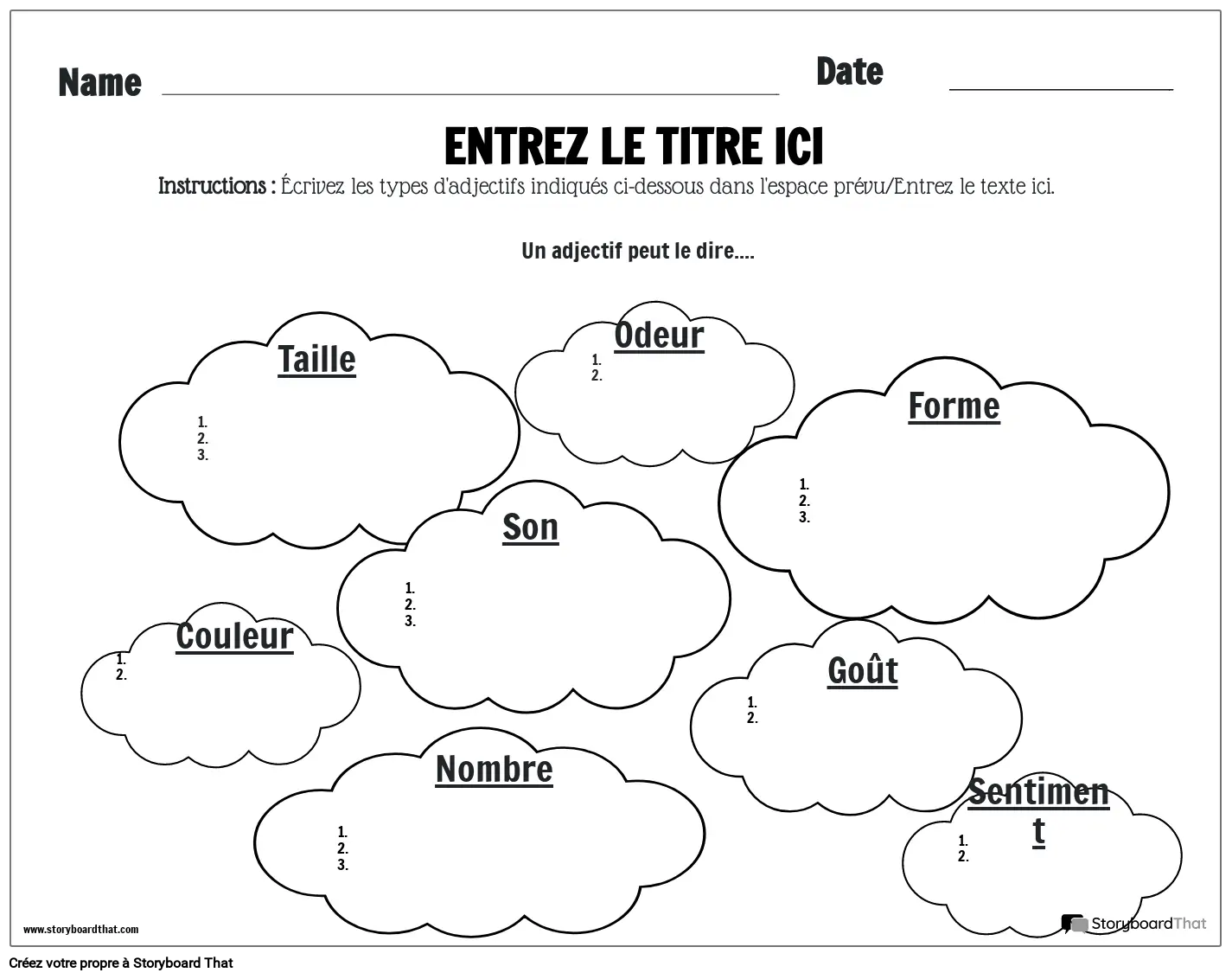 Feuille de travail sur les adjectifs imprimable Feuille de travail sur les adjectifs imprimable