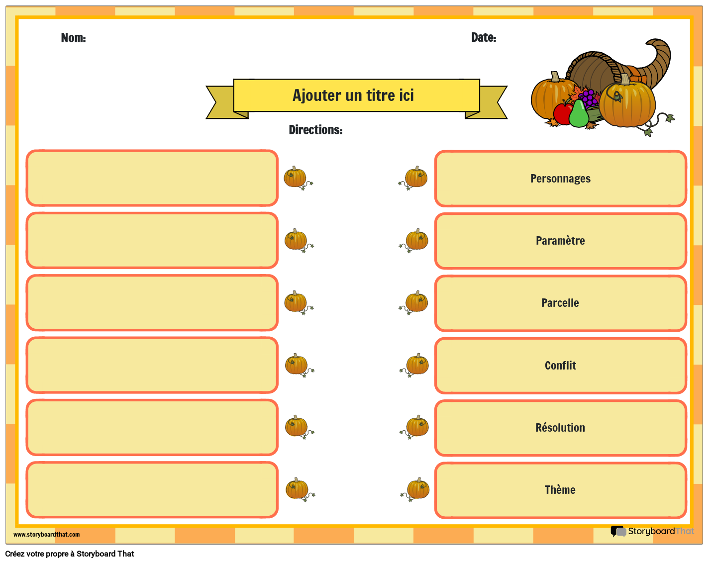 Feuille de Travail sur les Éléments D'histoire Inspirés de la Citrouille