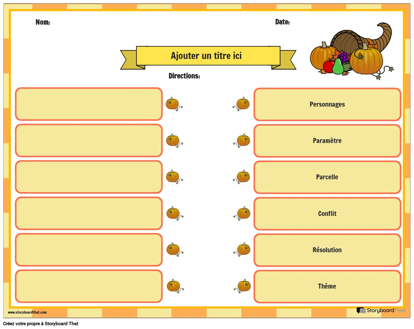 Feuille de Travail sur les Éléments D'histoire Inspirés de la Citrouille