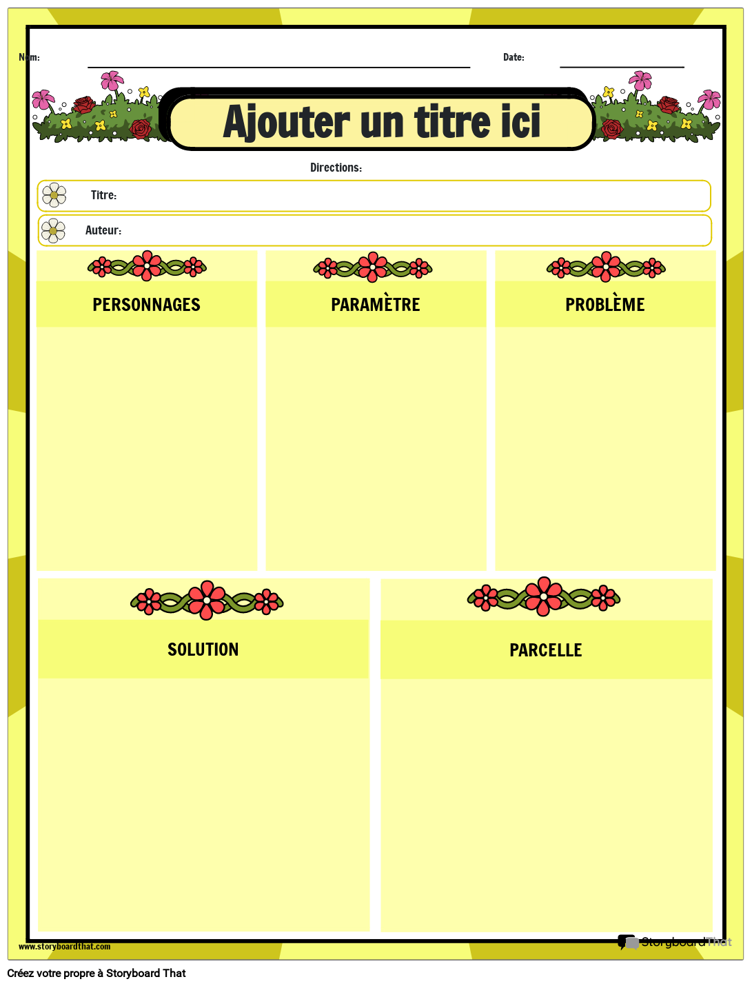 Feuille de Travail sur les Éléments D'histoire sur le Thème des Fleurs