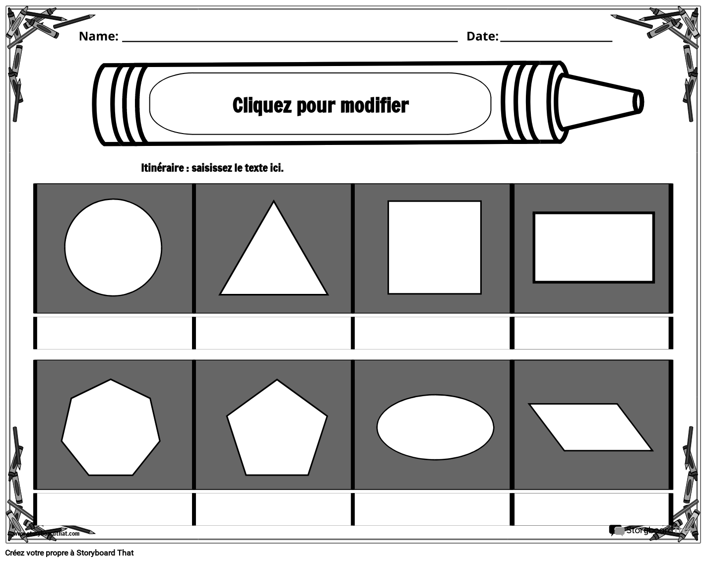 Feuille de Travail sur les Formes 2D Inspirées des Crayons N&B