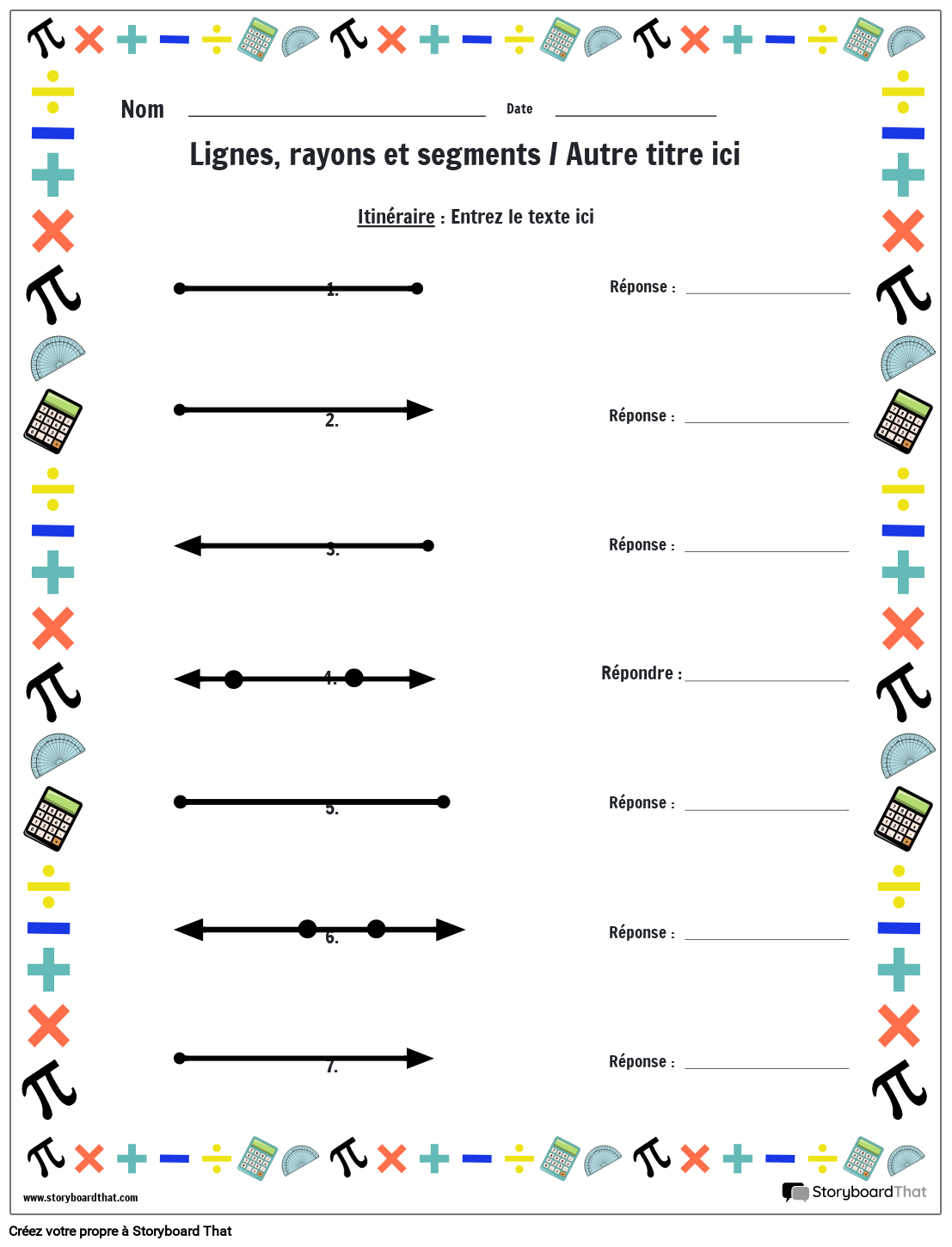Feuille de travail sur les lignes et les rayons sur le thème des mathématiq