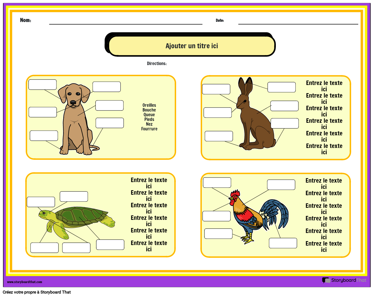 Feuille de Travail sur les Parties du Corps des Animaux