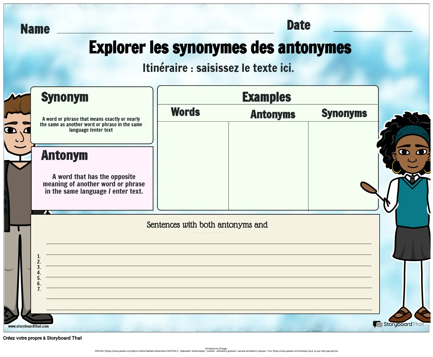 Feuille de travail sur les synonymes et les antonymes pour les niveaux supé