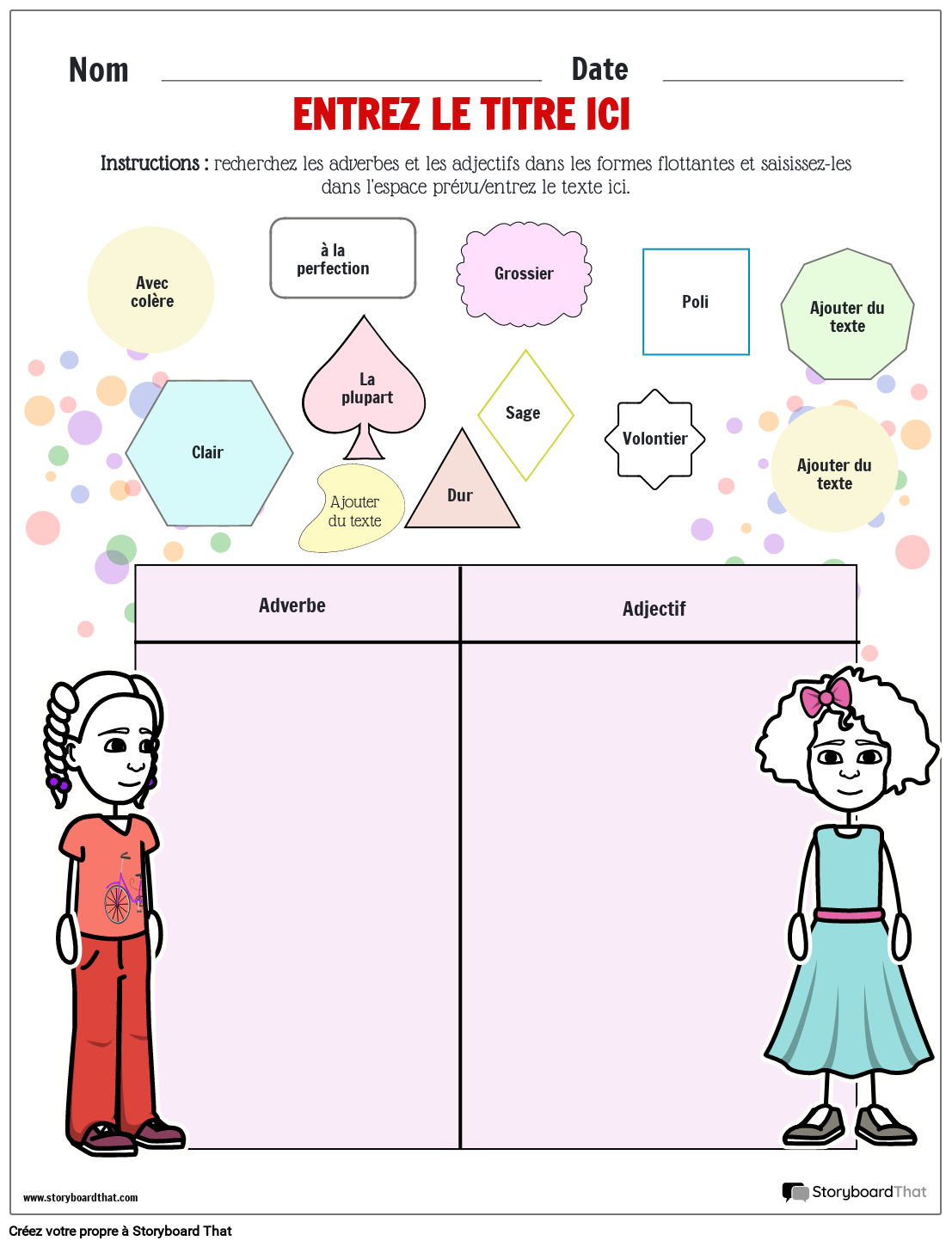 Feuilles de Travail sur les Adjectifs et les Adverbes