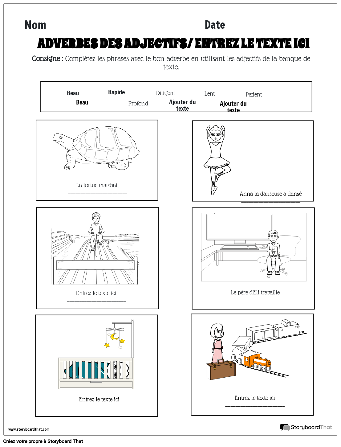 Feuilles de travail sur les adverbes pour les enfants