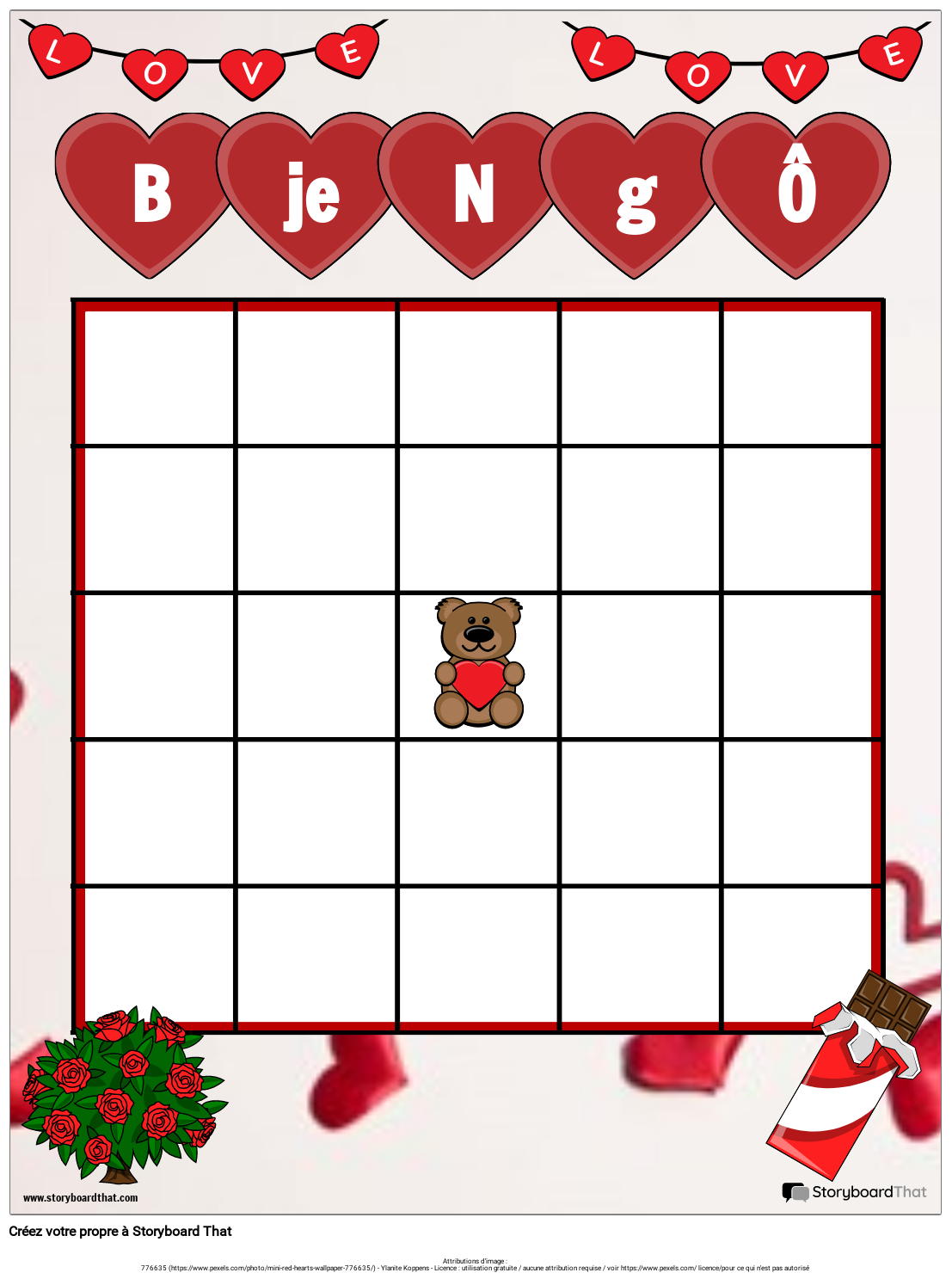 Jeu de Cartes de Bingo Pour la Saint-Valentin