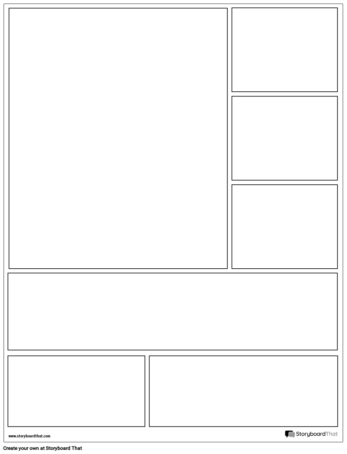 Mise en page de roman graphique avec sept cadres un grand Mise en page de roman graphique avec sept cadres un grand