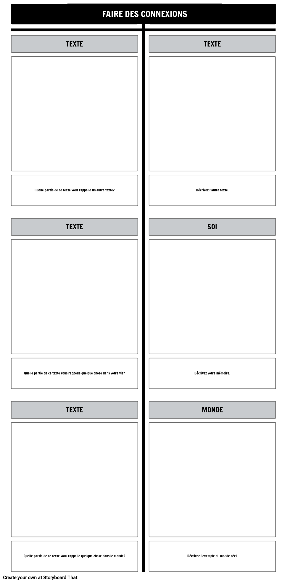 Modèle de Graphique T de Connexions de Texte Storyboard