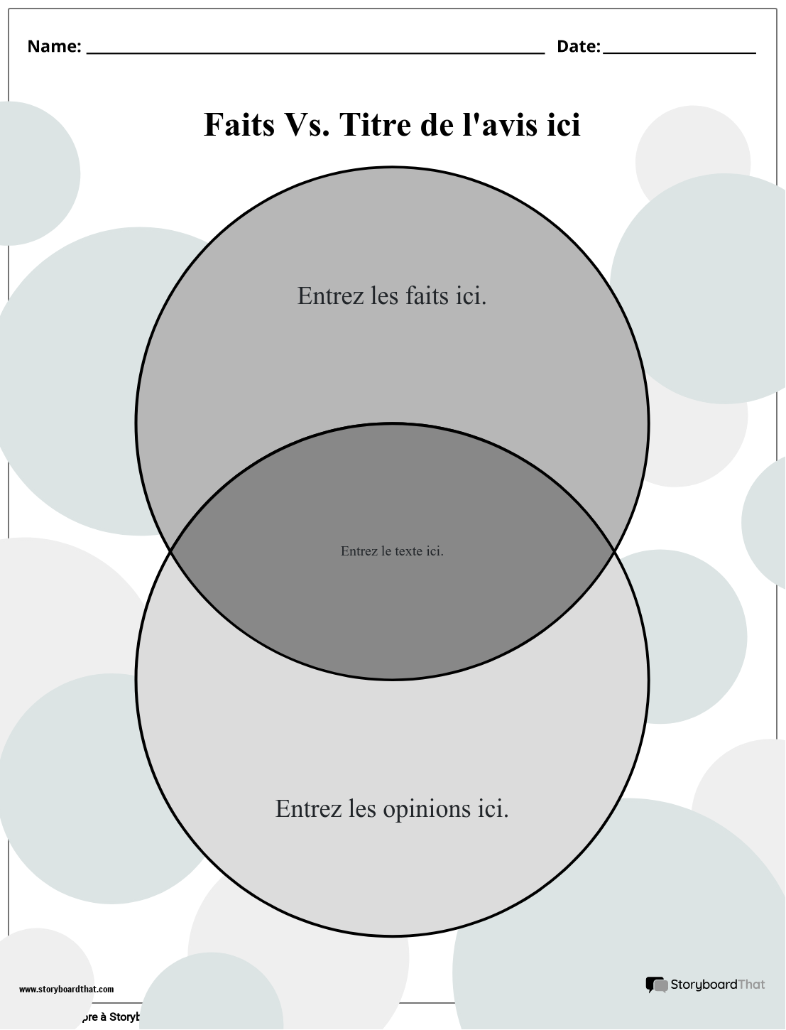 Nouveau modèle de faits et d'opinions sur la page de création 2 (noir et bl