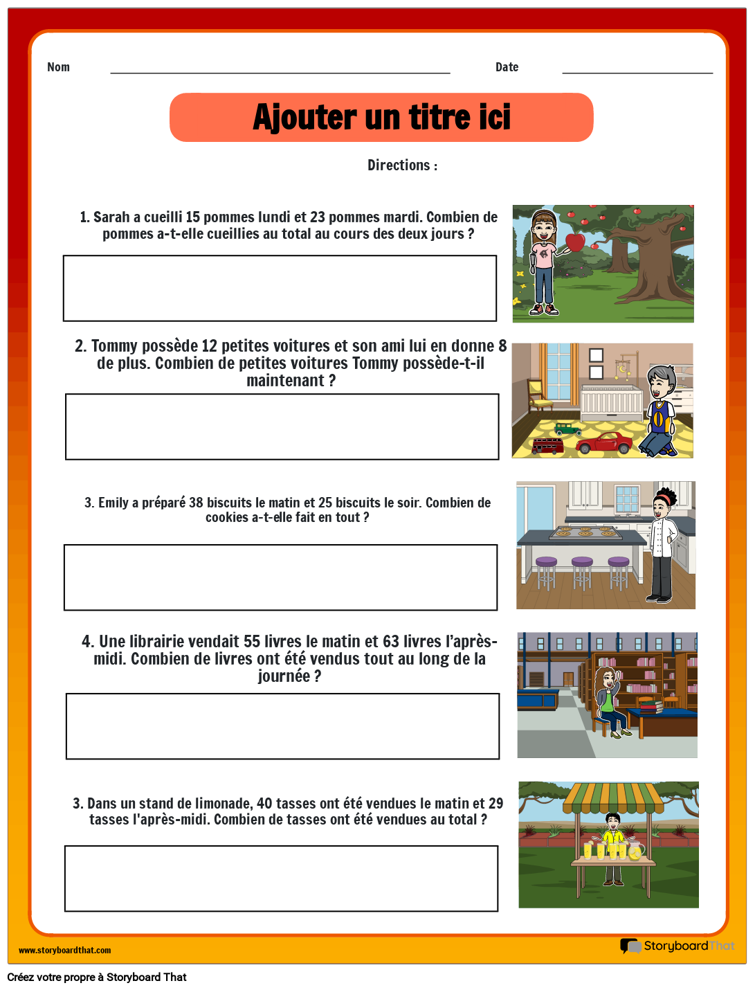 Problèmes de mots mathématiques sur l'addition