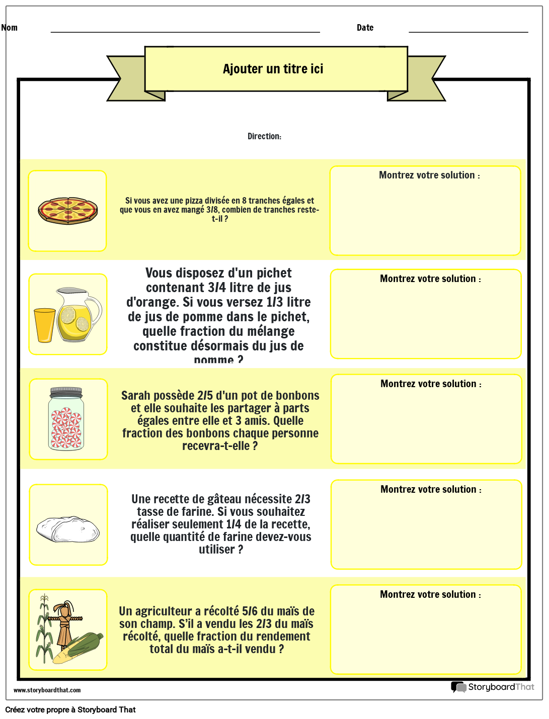 Problèmes de mots mathématiques sur la fraction