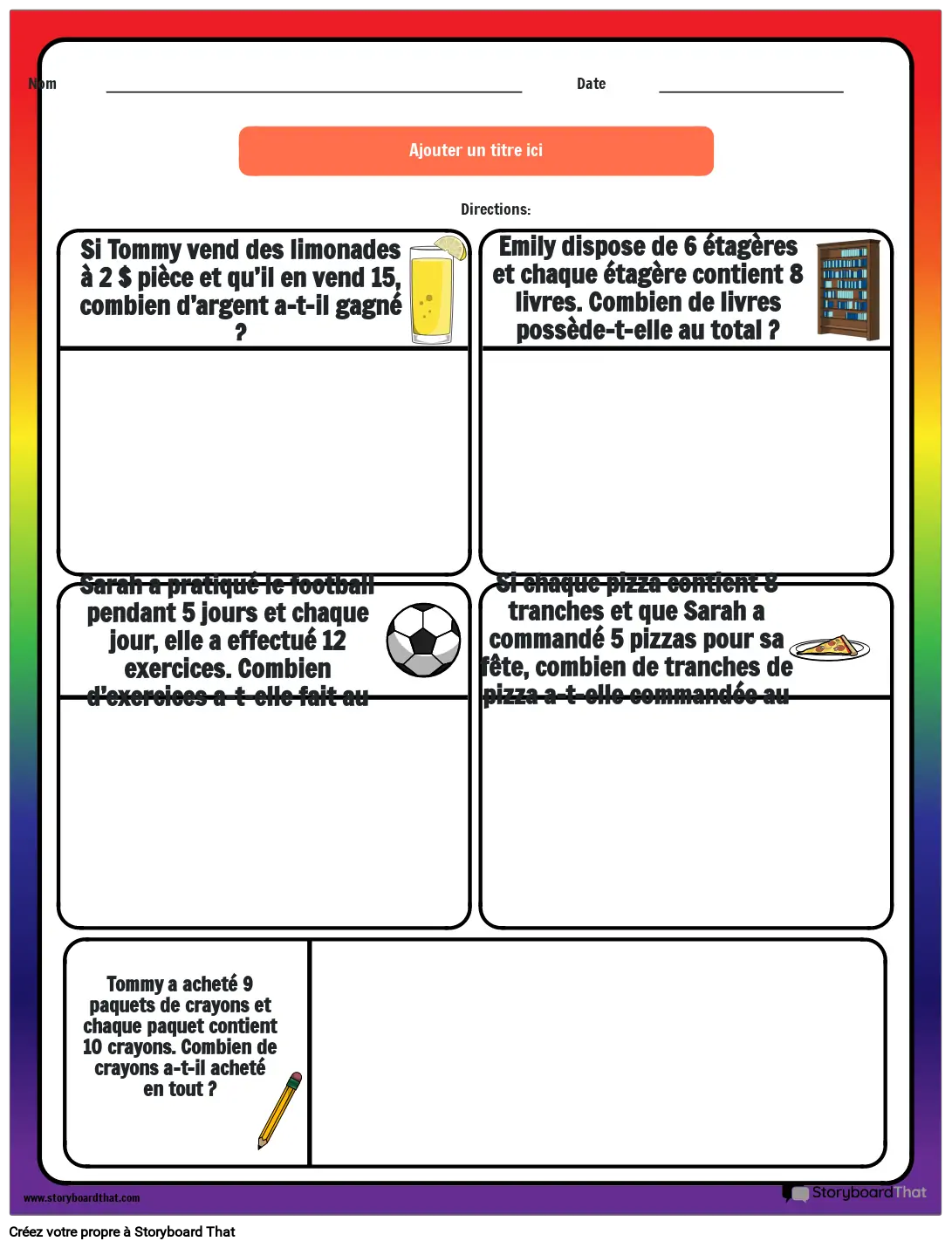 Problèmes de mots mathématiques sur la multiplication