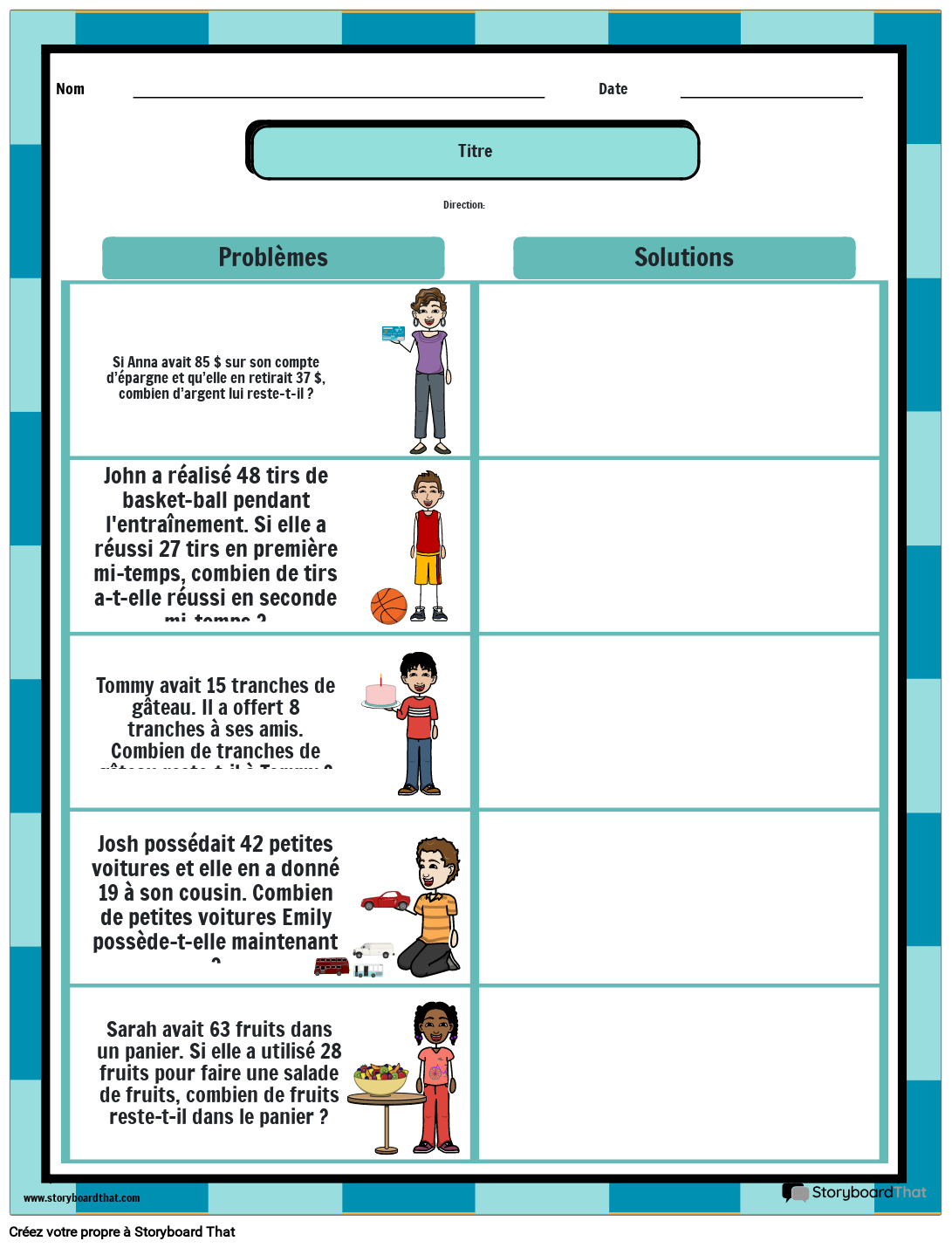 Problèmes de mots mathématiques sur la soustraction