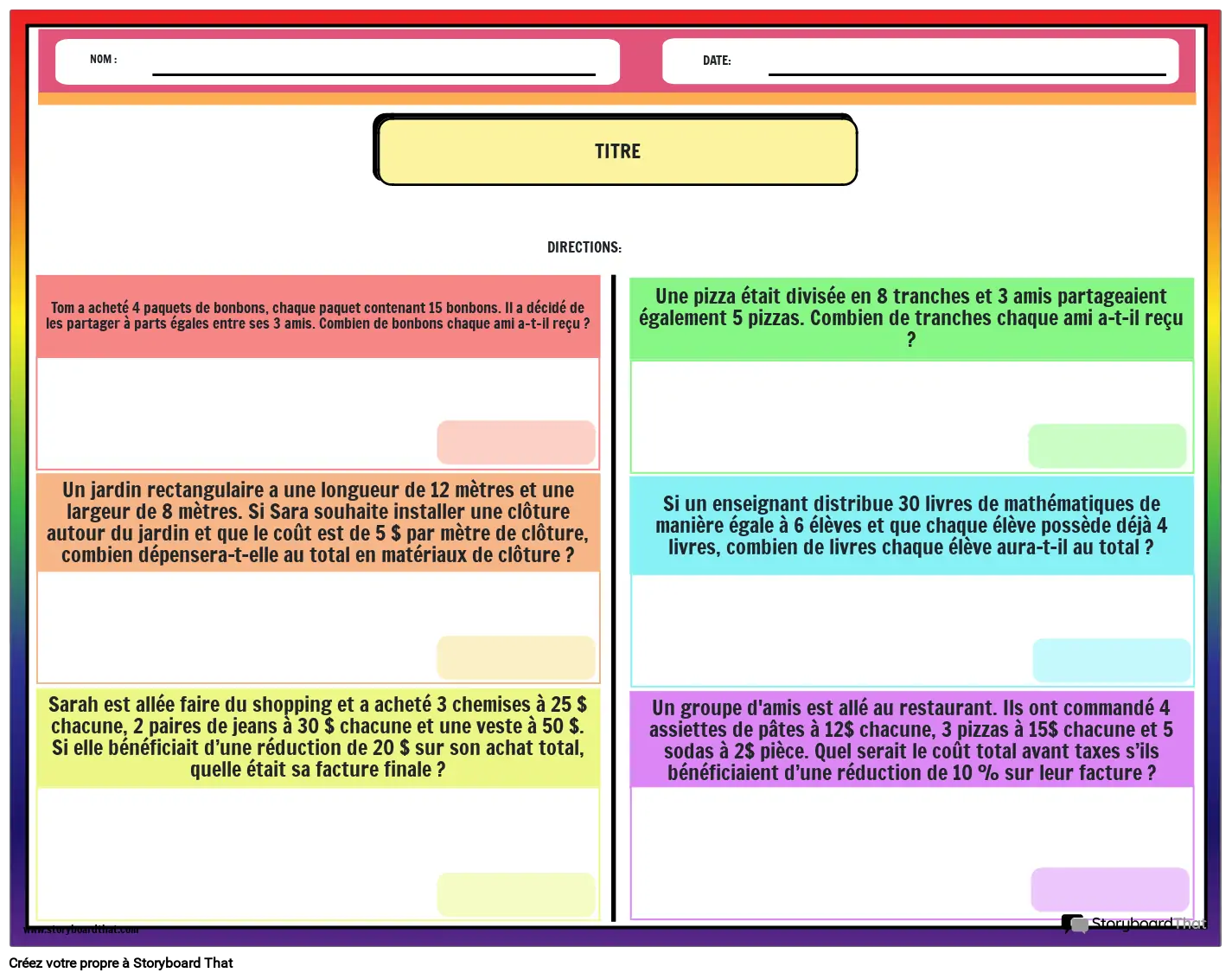 Problèmes de mots mathématiques utilisant l'ordre des opérations