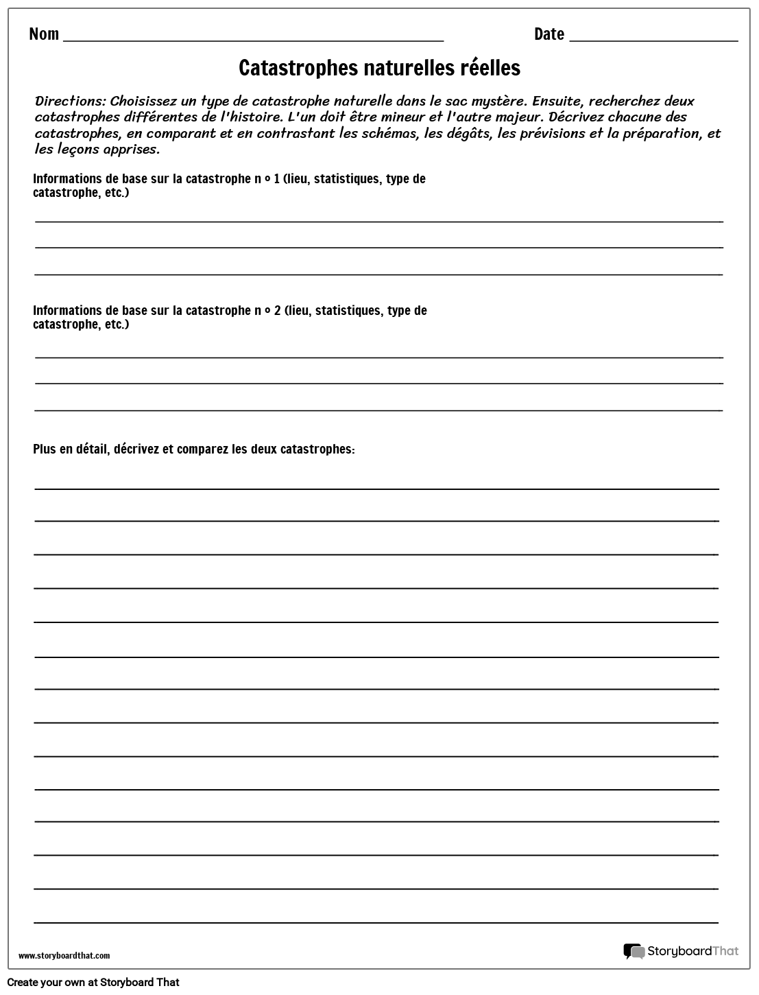 Recherche sur les Catastrophes Naturelles Storyboard