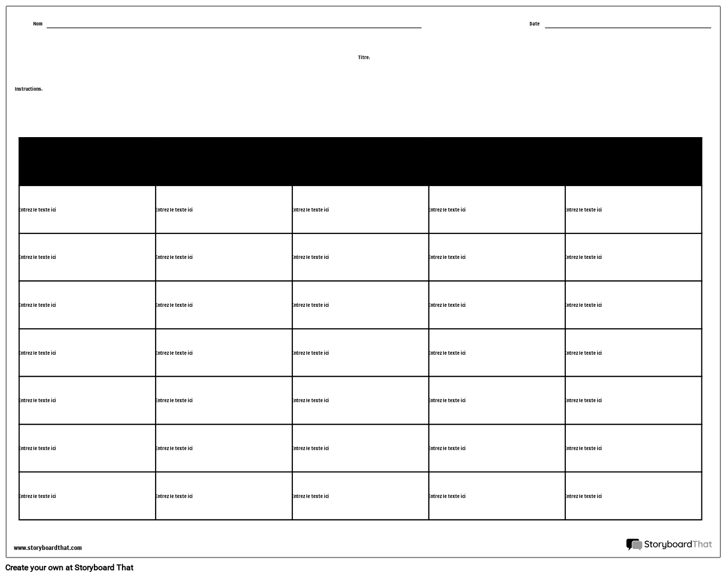 Tableau - 5 Colonnes, 7 Lignes Storyboard by fr-examples