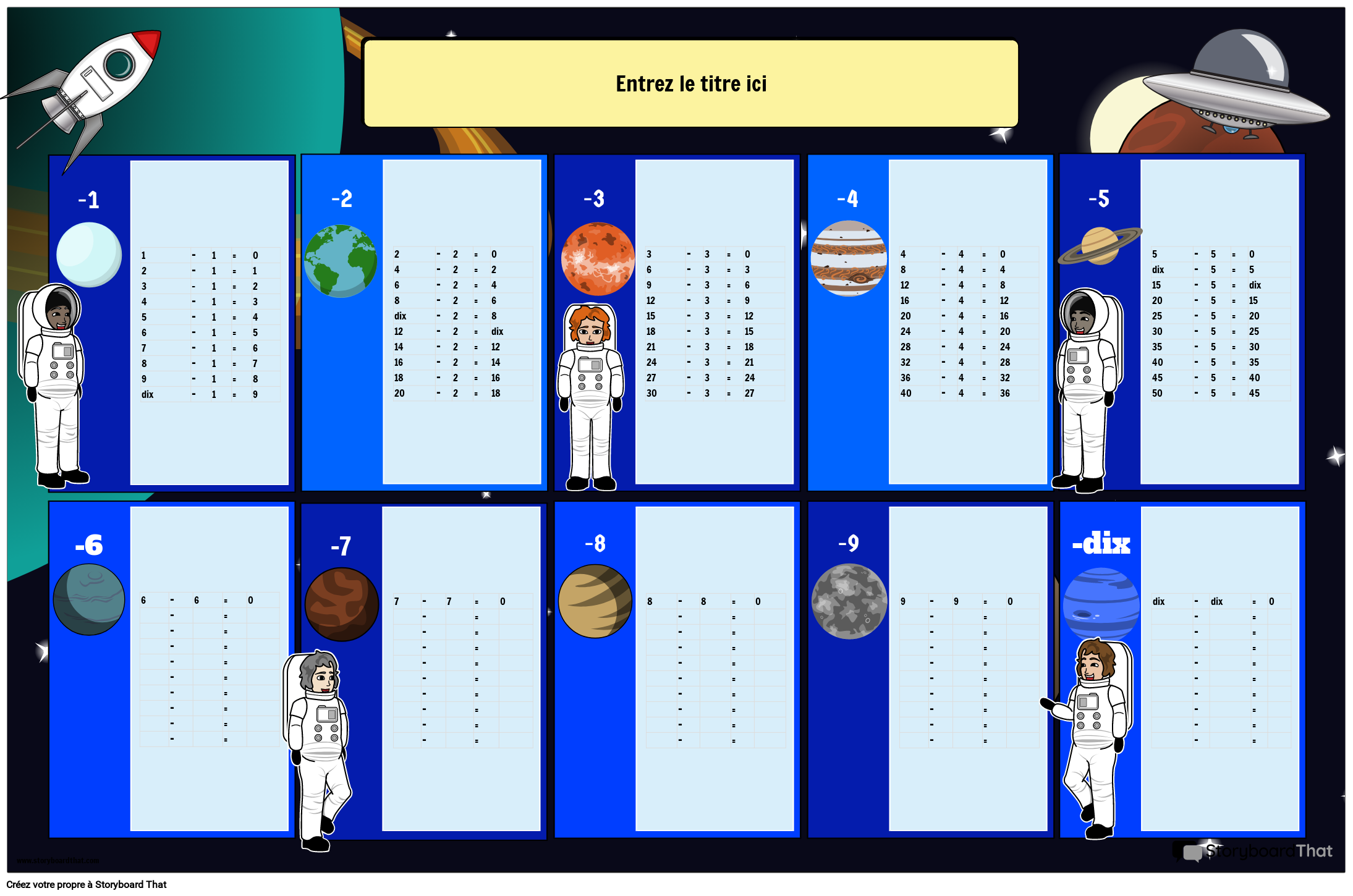 Tableau de Soustraction sur le Thème de L'espace Poster