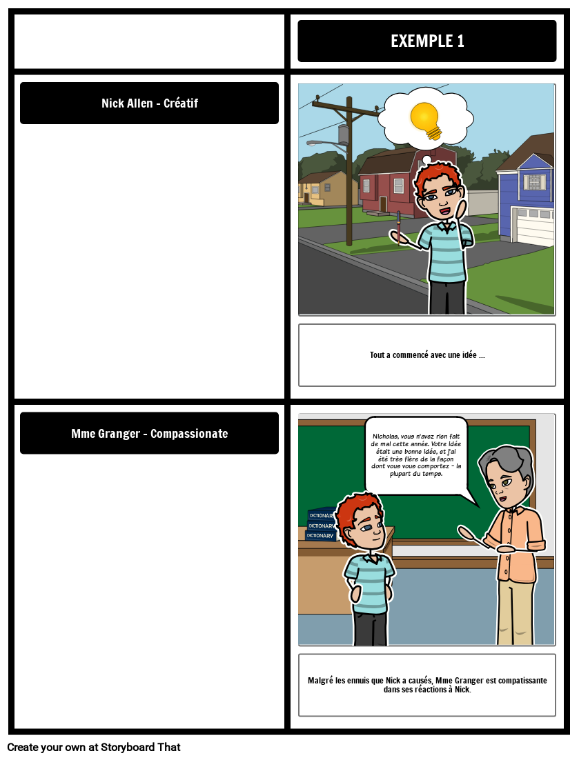 Traits de Caractère Frindle Storyboard af fr-examples Traits de Caractère Frindle Storyboard af fr-examples