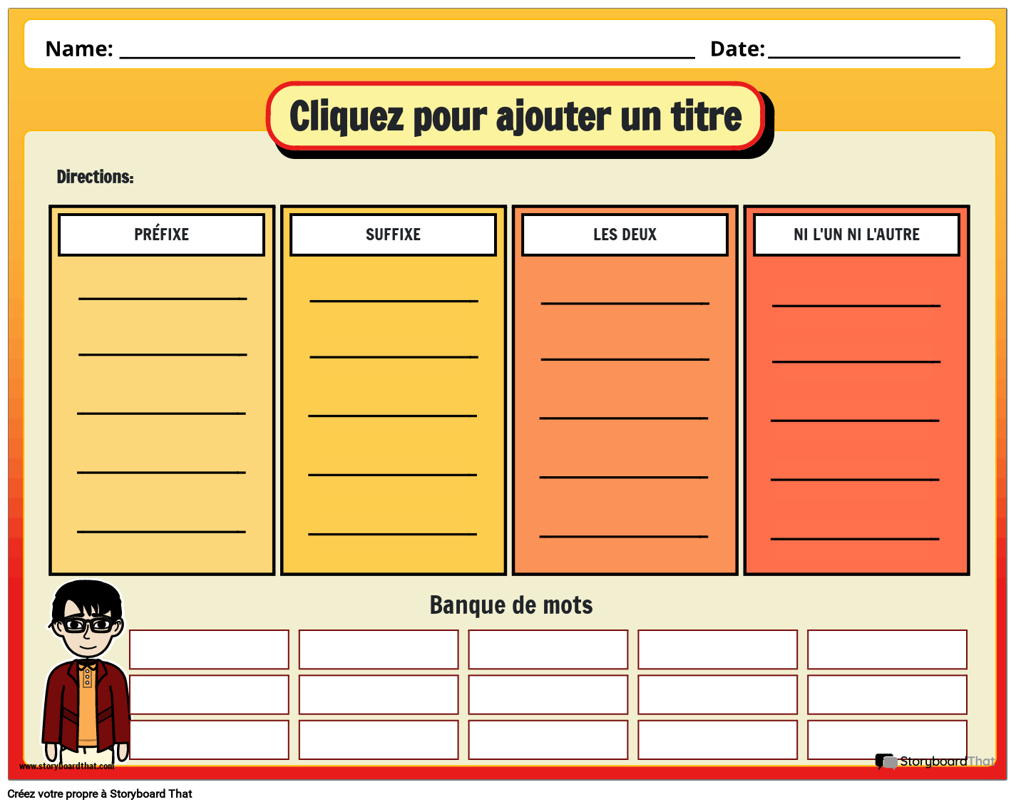 Trier - Feuille de travail sur les mots avec préfixe et suffixe
