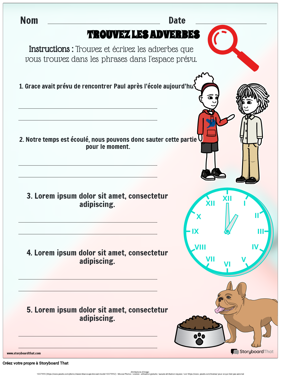 Trouver la feuille de travail sur les adverbes