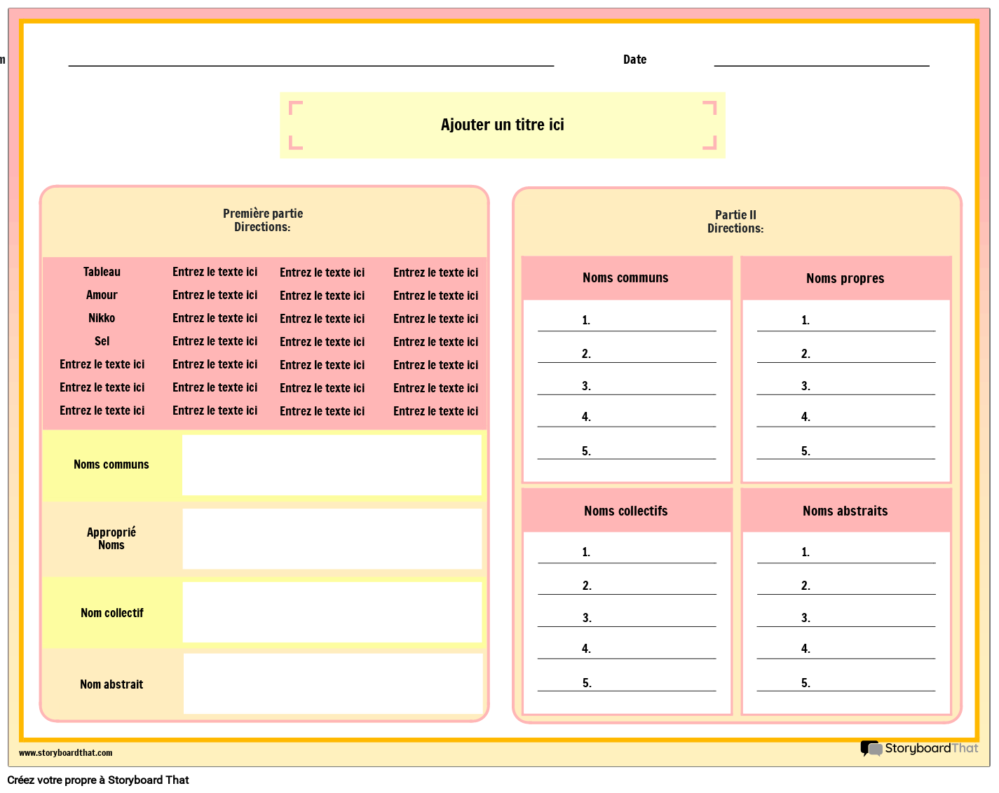 Types de Noms Feuille de Travail Imprimable Gratuite