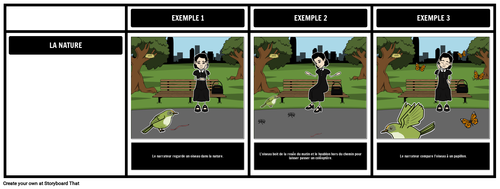 Un Oiseau Descendit le Thème de la Marche Storyboard