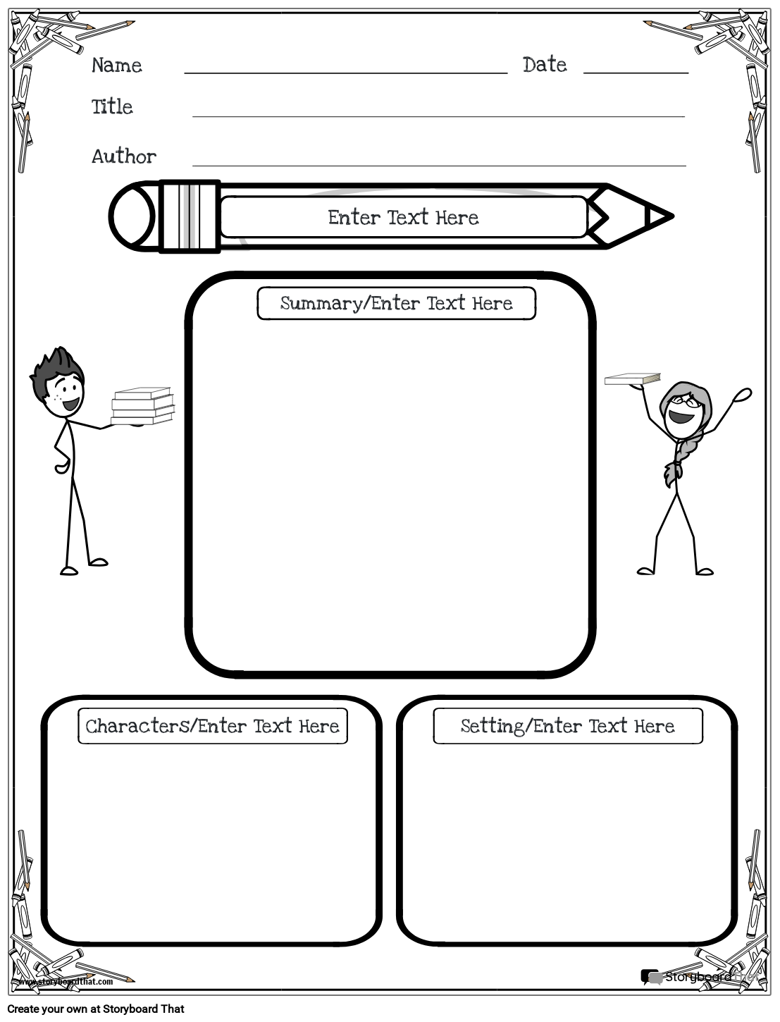 Book Report Planner Portrait BW 1 Storyboard por hr-examples