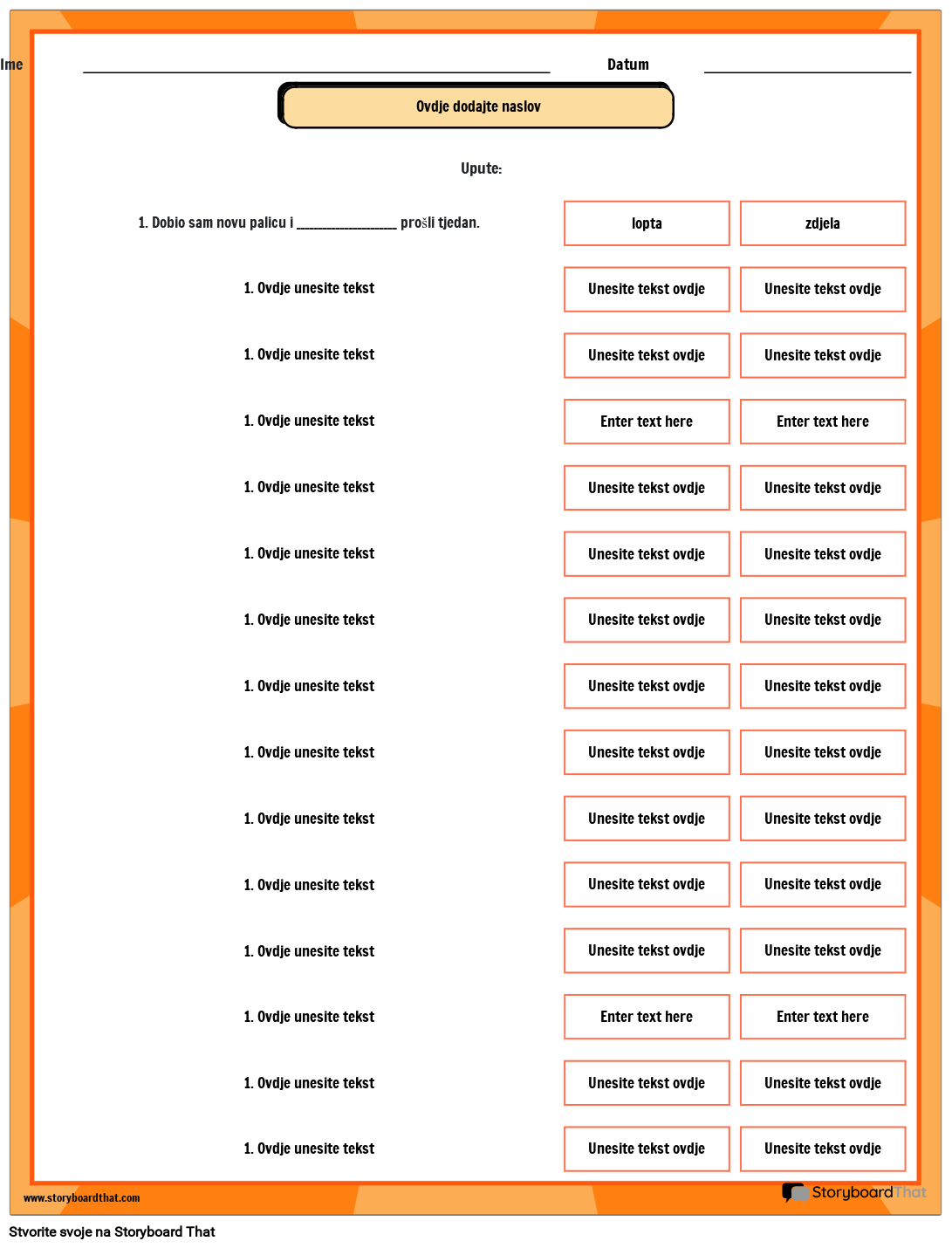 Homonimi Ispunite Praznine Radni List Storyboard