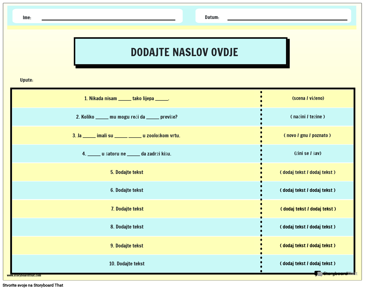 Ispunite praznine: Radni list s homonimima Storyboard