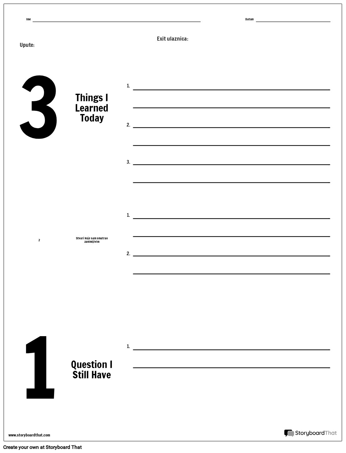 Izlazna karta-3-2-1 Storyboard od Strane hr-examples