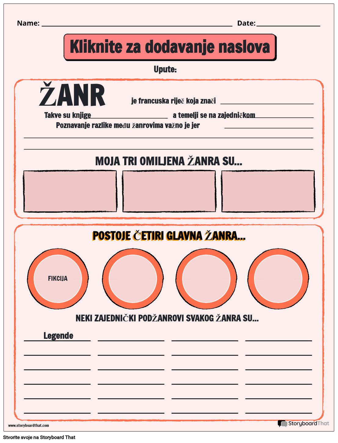 Književne Vrste Radni List Storyboard par hr-examples