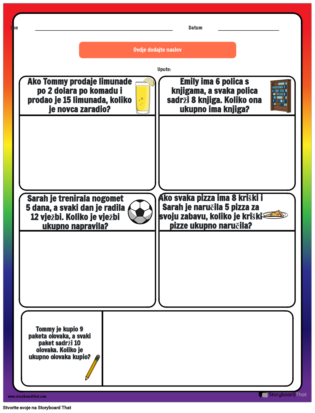 Matematički tekstualni zadaci o množenju Storyboard