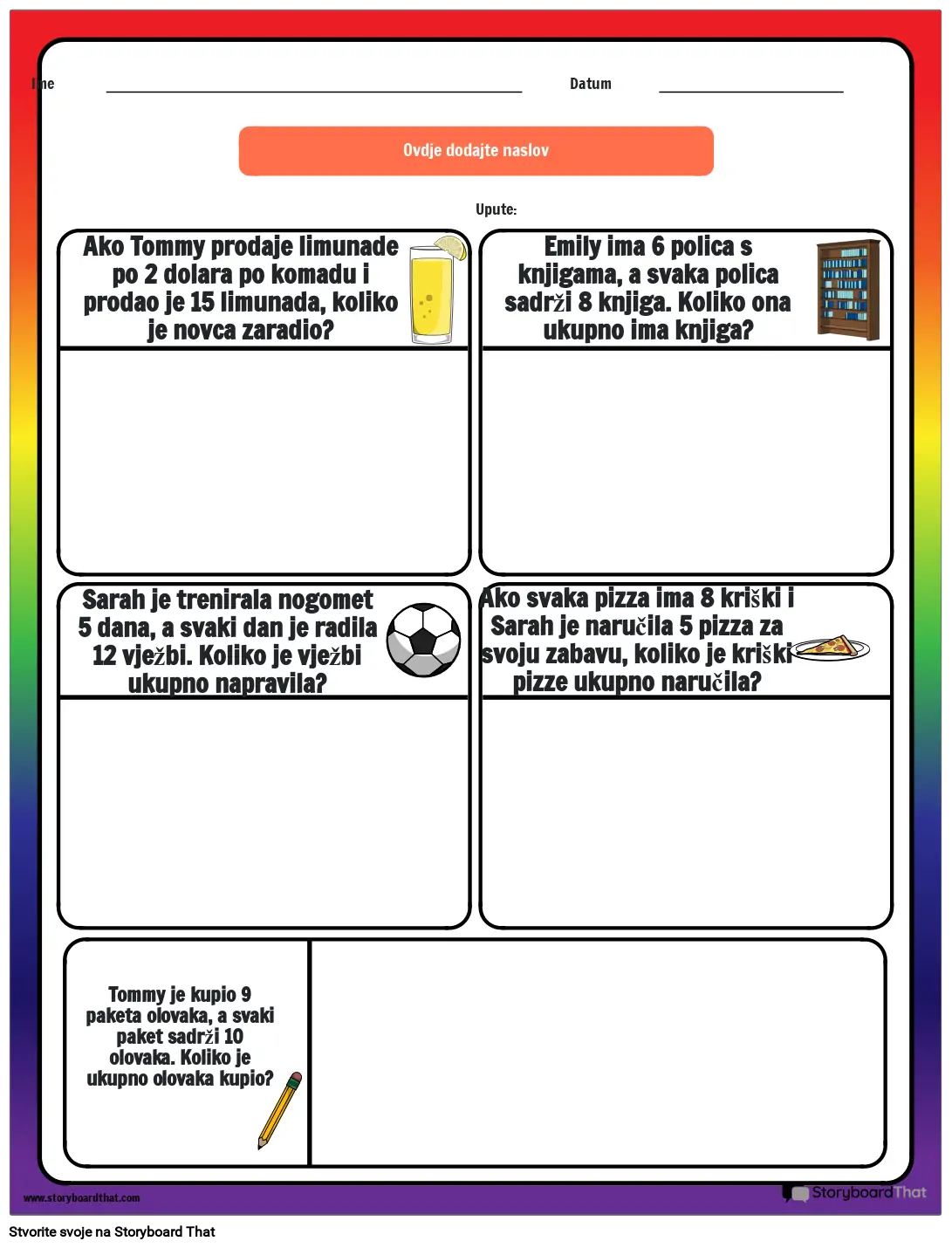 Matematički tekstualni zadaci o množenju Storyboard