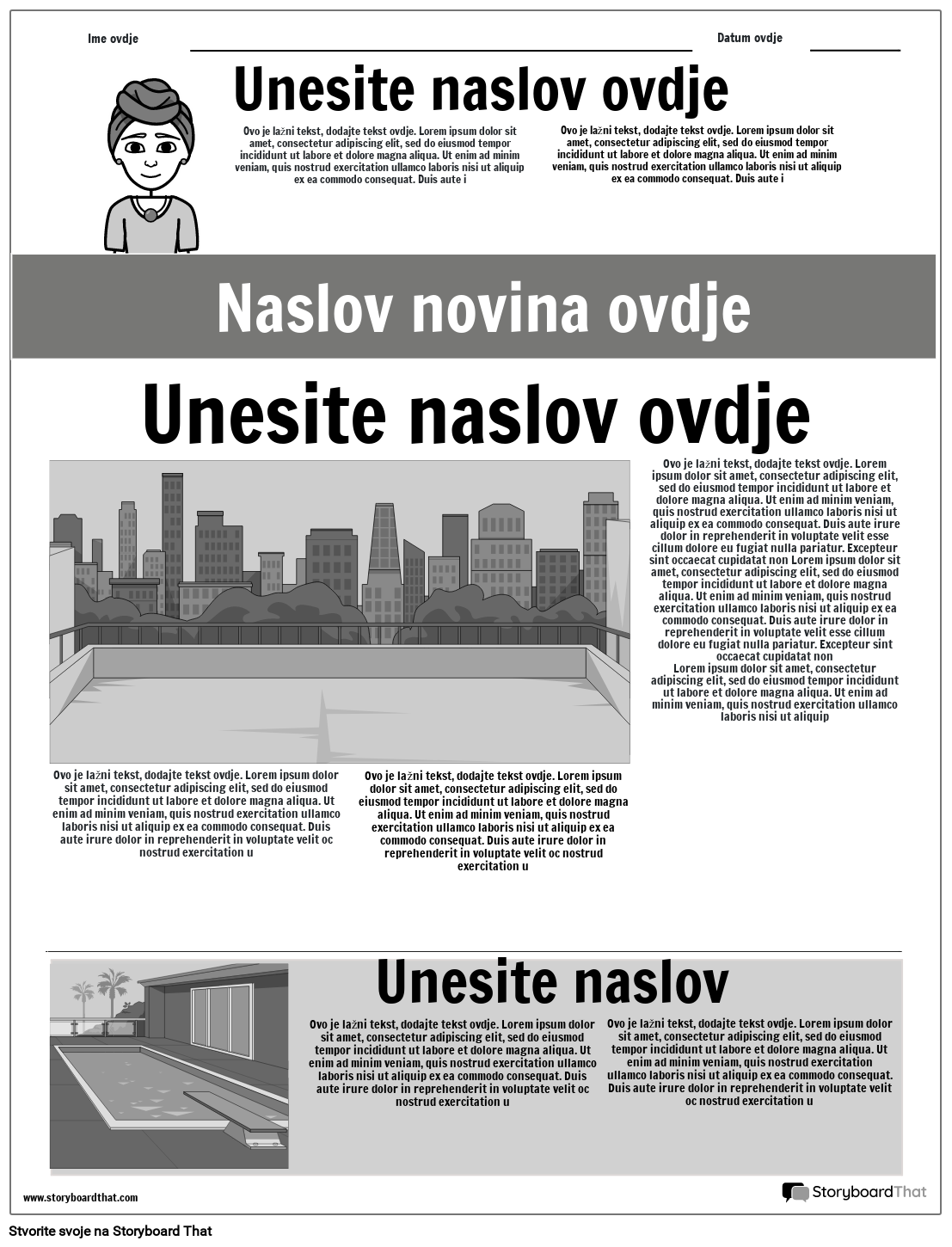 Novinski predložak za naslovnu stranicu Sivi Storyboard