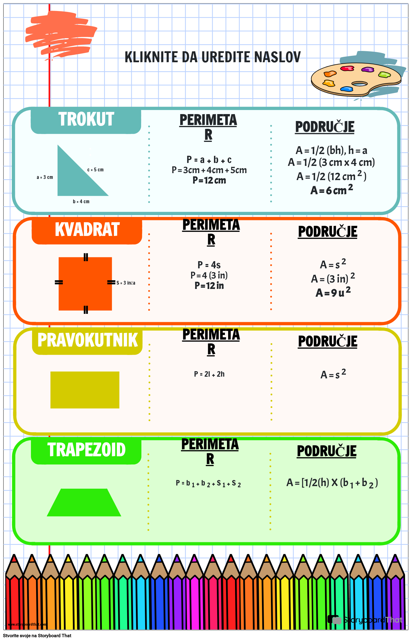 Plakat s Školskom Tematikom za Mjerne Jedinice Površine i Perimetra