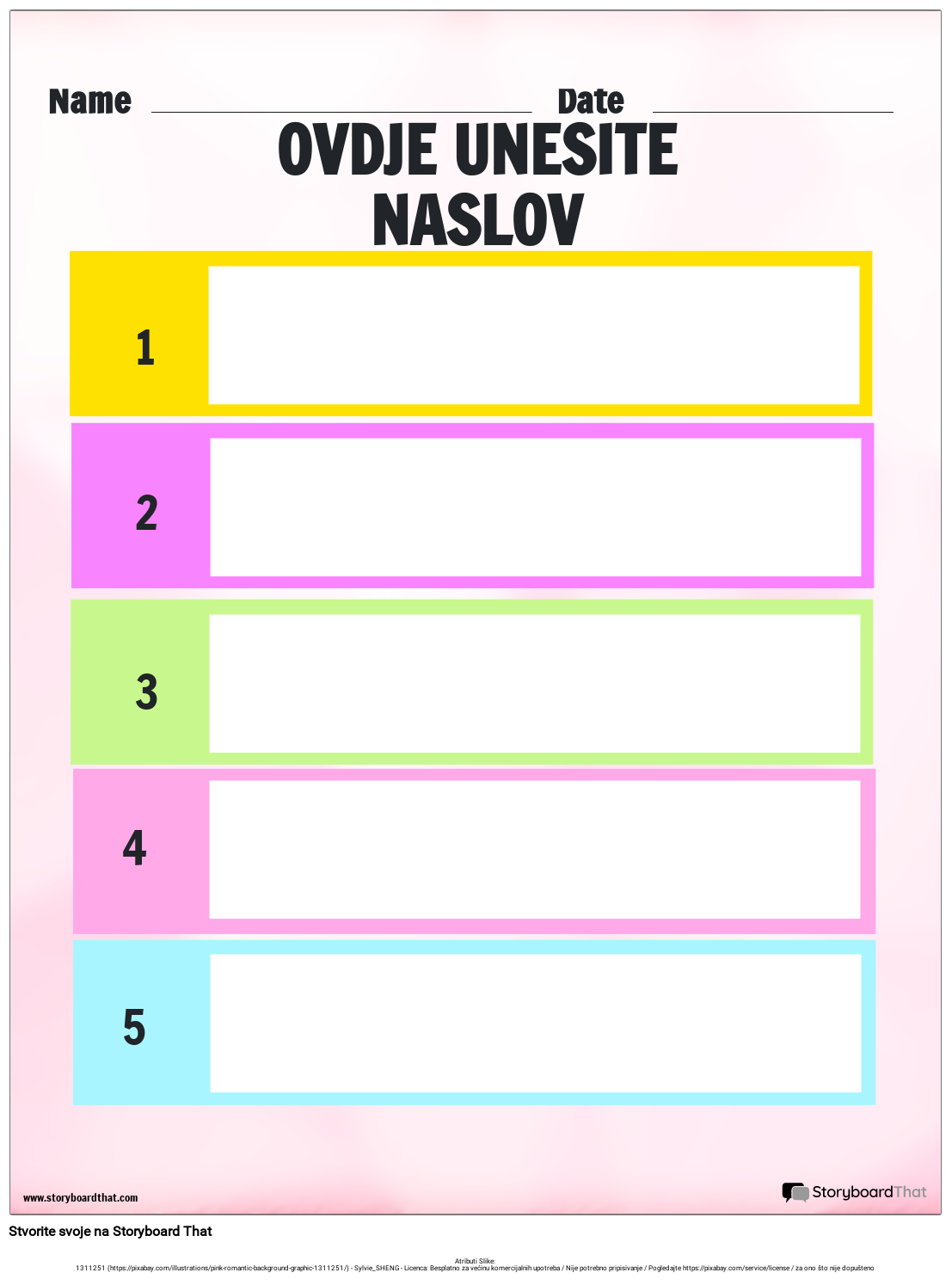 Predložak radnog lista popisa razina Storyboard