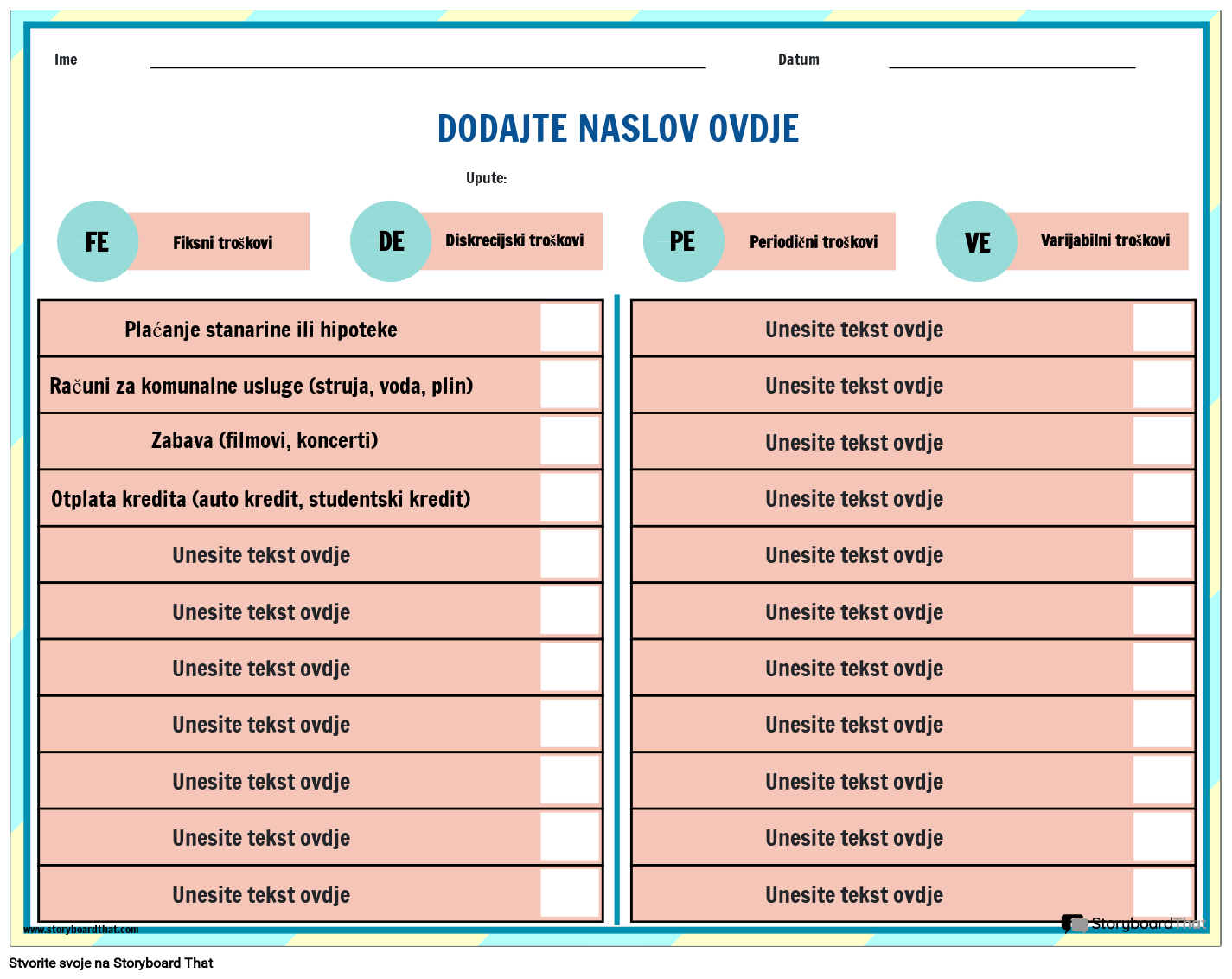 Radni List Financijske Pismenosti Storyboard by hr-examples