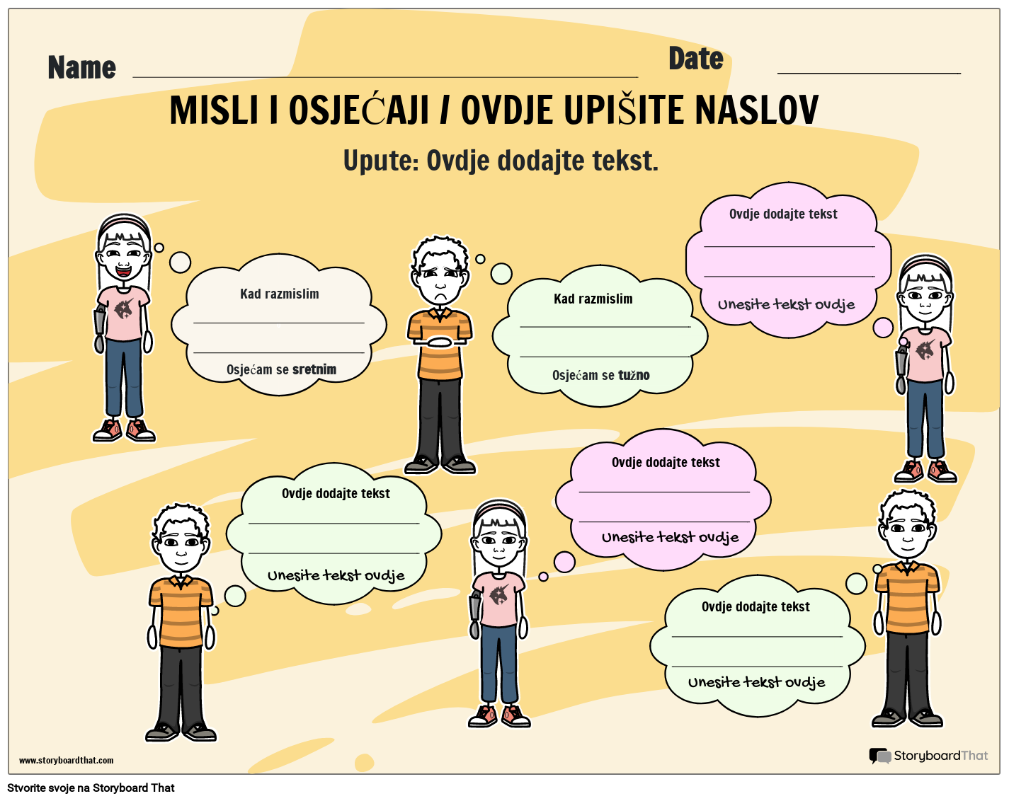 Radni list misli i osjećaja Storyboard por hr-examples